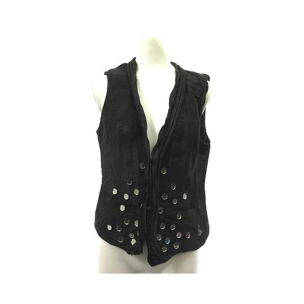 未使用品 アンソール ENSOR CIVET タグ付き ベスト リネン シルク ビジュー ブラック 黒 38  レディース【表記サイズ】38 M相当【実寸サイズ】身幅：51cm　着丈：51cm　　【素材】麻79％ シルク21％　別布 シルク...