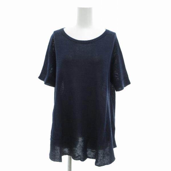 エマキュレイト EMMACULATE 美品 ニットソー チュニック 半袖 紺 ネイビー /UO レディース【表記サイズ】サイズ表記なし(実寸サイズをご参考ください。)【実寸サイズ】肩幅：約45cm　身幅：約52cm　袖丈：約19cm　着丈：...