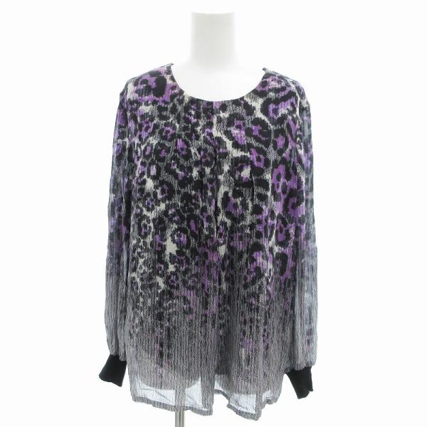 STIZZOLI カットソー シアー ギャザー 総柄 シルク混 長袖 48 グレー 紫 パープル /FF レディース【表記サイズ】48【実寸サイズ】肩幅：約39cm　身幅：約50cm　袖丈：約57cm　着丈：約58cm　　【素材】レーヨン7...