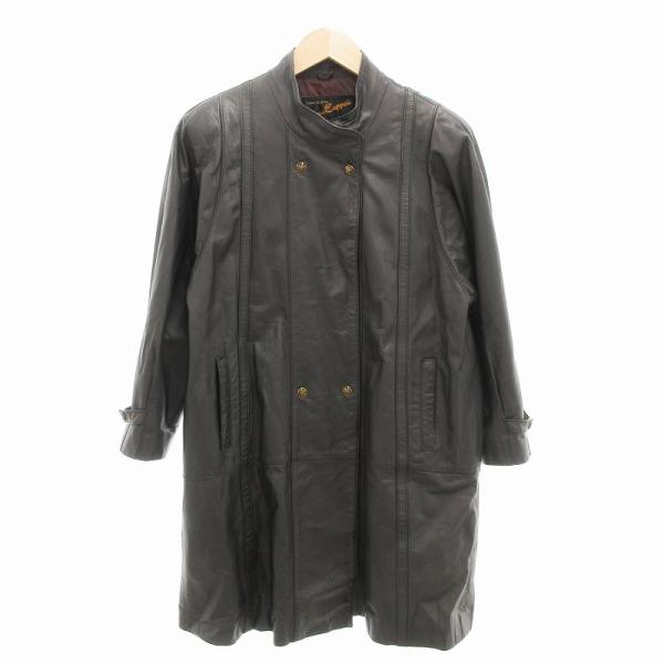 gino capelli レザーコート スナップボタン ミドル ハーフ丈 黒 ブラック /AE ■GY99 レディース【表記サイズ】サイズ表記なし(実寸サイズをご参考ください。)【実寸サイズ】肩幅：約34cm　身幅：約56cm　袖丈：約58...