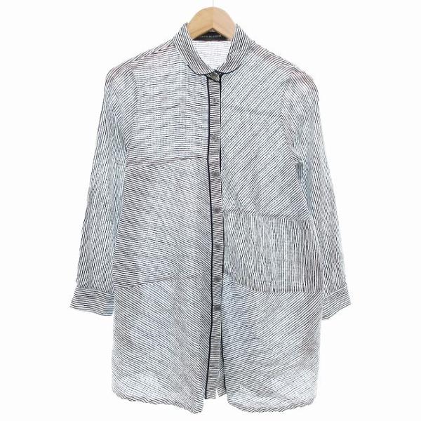 ラピーヌ ブラウンシェ LAPINE BLANCHE シャツ ブラウス ストライプ柄 長袖 M グレー /AE レディース【表記サイズ】M【実寸サイズ】肩幅：約37cm　身幅：約52cm　袖丈：約54cm　着丈：約77cm　　【素材】コット...