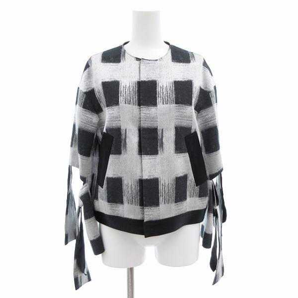 タージュ TAGE ジャケット ジップアップ チェック柄 変形 黒 ブラック グレー /AE ■GY45 レディース【表記サイズ】サイズ表記なし(実寸サイズをご参考ください。)【実寸サイズ】肩幅：約48cm　身幅：約52cm　袖丈：約45c...