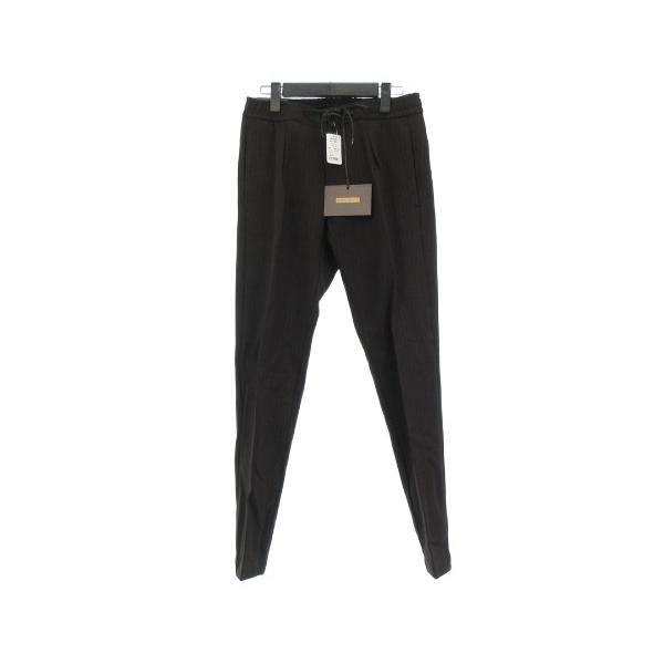 未使用品 ブローシップ BRO SHIP タグ付き パンツ スラックス ゴムウエスト ストライプ イタリア製 茶 ブラウン 48 約L ■GH メンズ【表記サイズ】48【実寸サイズ】ウエスト：70-82cm　もも幅：29cm　裾幅：16.5...