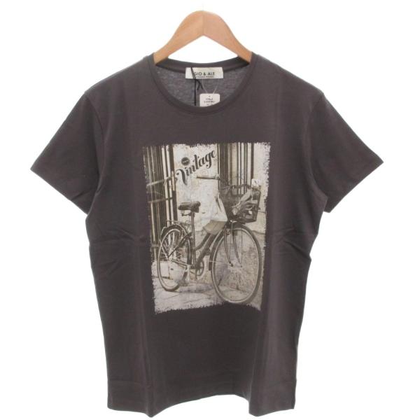 gio&amp;ale ジョルダーノ タグ付き Tシャツ 半袖 S グレー 自転車柄 ヴィンテージプリント /FF ■GH メンズ【表記サイズ】S【実寸サイズ】肩幅：43cm　身幅：50cm　袖丈：17cm　着丈：65cm　　【素材】綿【色...