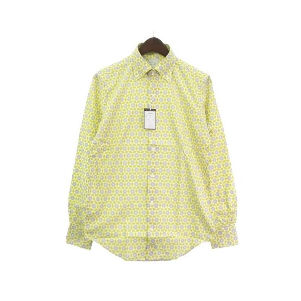 未使用品 センティネルディサイド SENTINEL DECIDE タグ付き リネン混 ボタンダウンシャツ 総柄 長袖 イエロー系 46 M位 ■GH メンズ【表記サイズ】46【実寸サイズ】肩幅：41cm　身幅：49cm　着丈：74cm　袖丈...