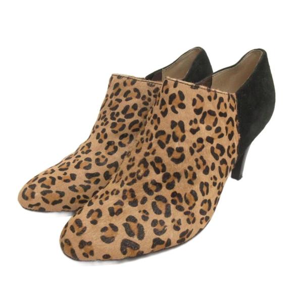 ボワソンショコラ Boisson chocolat ブーティ ショートブーツ ハラコ レオパード柄 24.5 ベージュ 黒 ブラック  レディース【表記サイズ】24.5cm【実寸サイズ】履き口周り：約31cm　筒高：5cm　ヒールの高さ：8...