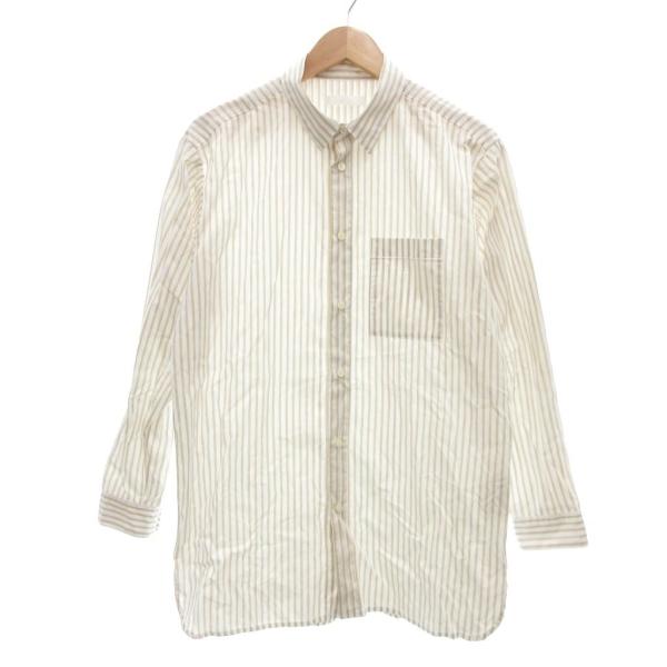ケイル KAYLE 美品 ストライプ柄 長袖 シャツ F ホワイト ベージュ /UO メンズ レディース【表記サイズ】F【実寸サイズ】肩幅：48cm　身幅：58cm　袖丈：59cm　着丈：79cm　　【素材】綿【色】白 ホワイト ベージュ ...