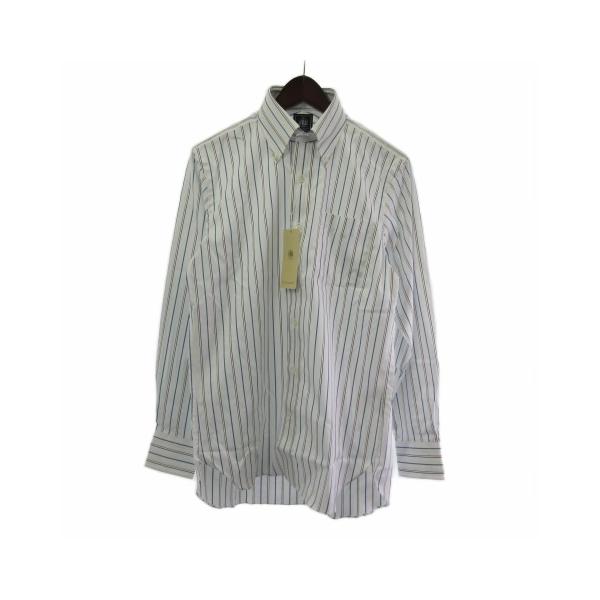 未使用品 ジェイプレス J.PRESS ボタンダウン シャツ ストライプ 長袖 白 ホワイト ブルー 39-84 メンズ【ブランド】ジェイプレス J.PRESS【表記サイズ】39-84 M【実寸サイズ】肩幅：44cm　身幅：48cm　着丈：...