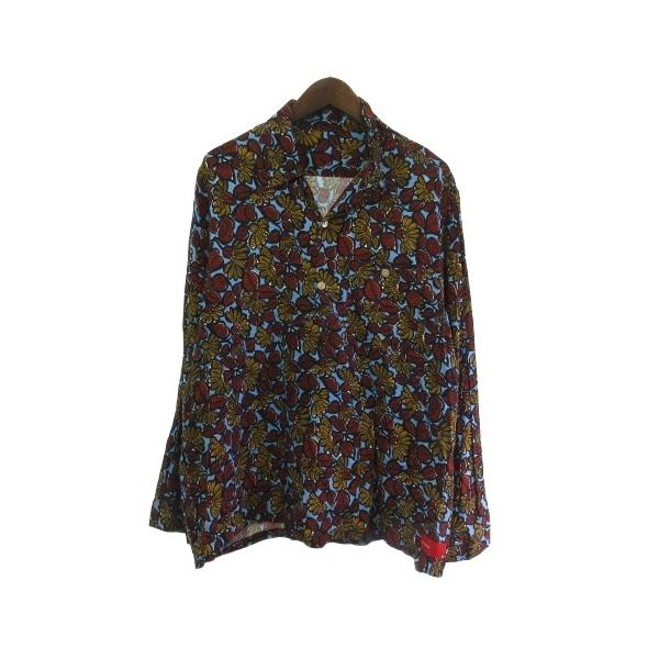 ヴォー VOO シャツ 長袖 リーフ柄 総柄 ブルー ブラウン ■GY28 メンズ【ブランド】ヴォー VOO【表記サイズ】記載なし L相当【実寸サイズ】肩幅：46cm　身幅：56cm　着丈：74cm　袖丈：64cm　　【素材】レーヨン100...