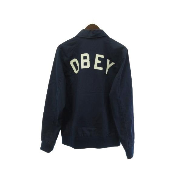 オベイ OBEY PROPAGANDA ジャケット リブ袖 バックロゴ ネイビー 紺 S ■GY メンズ【ブランド】オベイ OBEY【表記サイズ】S【実寸サイズ】肩幅：42cm　身幅：50cm　袖丈：65cm　着丈：66cm　　【素材】コッ...