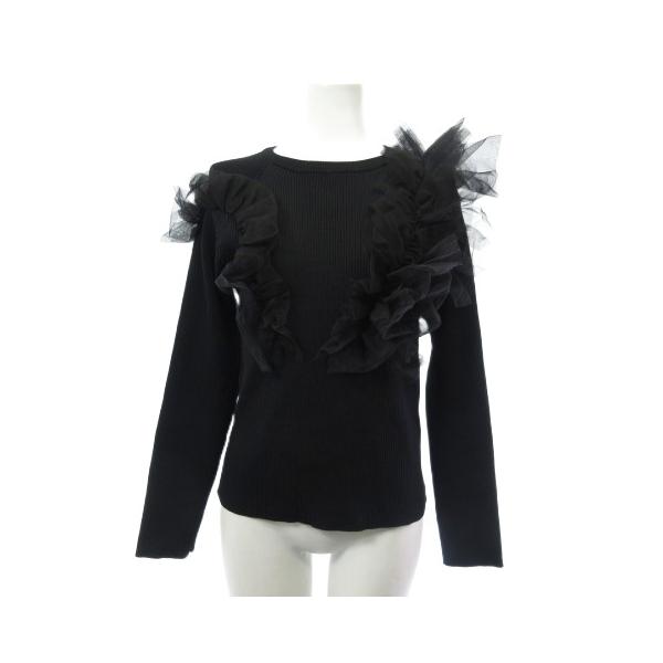 アナナ anana カットソー チュールレース フリル 黒 ブラック F  レディース【表記サイズ】F【実寸サイズ】身幅：45cm　着丈：51cm　ゆき丈：70cm　　【素材】本体 レーヨン47％ ナイロン30％ ポリエステル23％　別布 ...