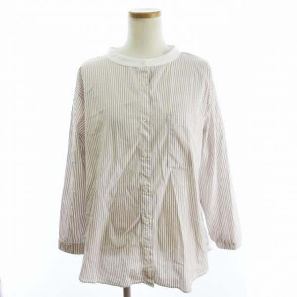 コメンスメント COMMENCEMENT シャツ 長袖 バンドカラー コットン ストライプ 白 ホワイト ベージュ F レディース【表記サイズ】F※実寸サイズをご参照ください【実寸サイズ】肩幅：48cm　身幅：55cm　着丈：70cm　袖丈...