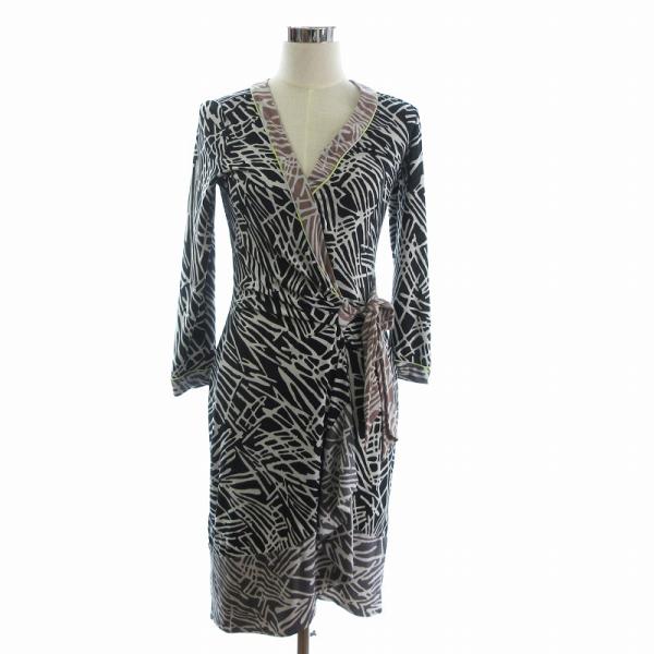 ビーシービージーマックスアズリア BCBGMAXAZRIA 美品 ラップワンピース 長袖 ひざ丈 総柄 黒 ブラック S レディース【ブランド】ビーシービージーマックスアズリア BCBGMAXAZRIA【表記サイズ】S【実寸サイズ】肩幅：3...