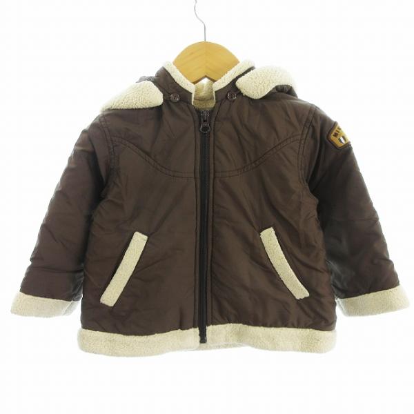 ミキハウス mikihouse ジャケット ブルゾン ナイロン ジップアップ 裏ボア フード付き ワッペン 茶 ブラウン 80 ■GY14 【ブランド】ミキハウス mikihouse【表記サイズ】80【実寸サイズ】肩幅：27cm　身幅：31...