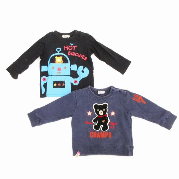 ミキハウス mikihouse 2点セット ロンT Tシャツ カットソー 長袖 スウェット トレーナー ワッペン プリント 90cm 黒 ブラック 紺 【ブランド】ミキハウス mikihouse【表記サイズ】2点とも90cm【実寸サイズ】※...