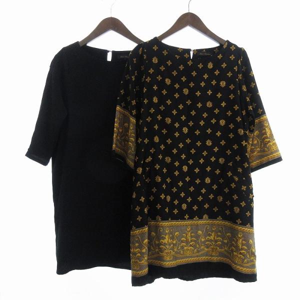 キムズブティック Kim's Boutique 美品 2点 セット まとめ ワンピース 七分袖 総柄 レース装飾 膝丈 M 黒 ブラック レディース【表記サイズ】M（おまとめにより実寸サイズなし）【実寸サイズ】-　【素材】ポリエステル100...