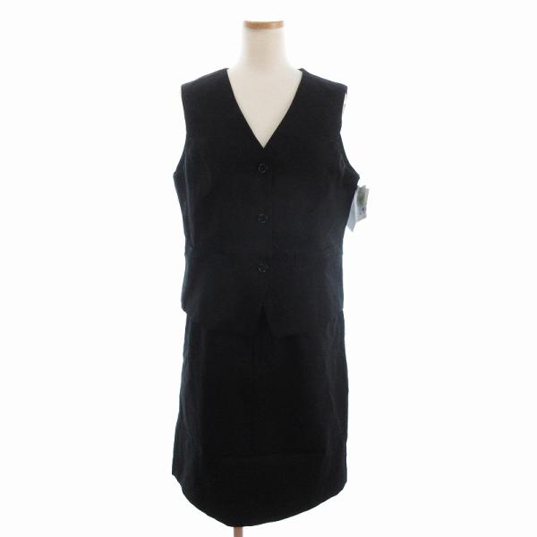未使用品 サイレントマジョリティー Silent Majority タグ付き スーツ ベスト フレアスカート ひざ丈 無地 黒 ブラック 13AR70 ■FF【表記サイズ】13AR70【実寸サイズ】ジャケット 肩幅：29cm　ジャケット 身...