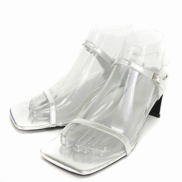 アミアミ LELIEN PLUS セットバックヒール スクエアトゥ サンダル ミュール CX3122 シルバーカラー M 22.5cm位 靴【表記サイズ】M(22.5cm位)【実寸サイズ】ヒールの高さ：6cm　最大幅：9cm　-　【素材】-...