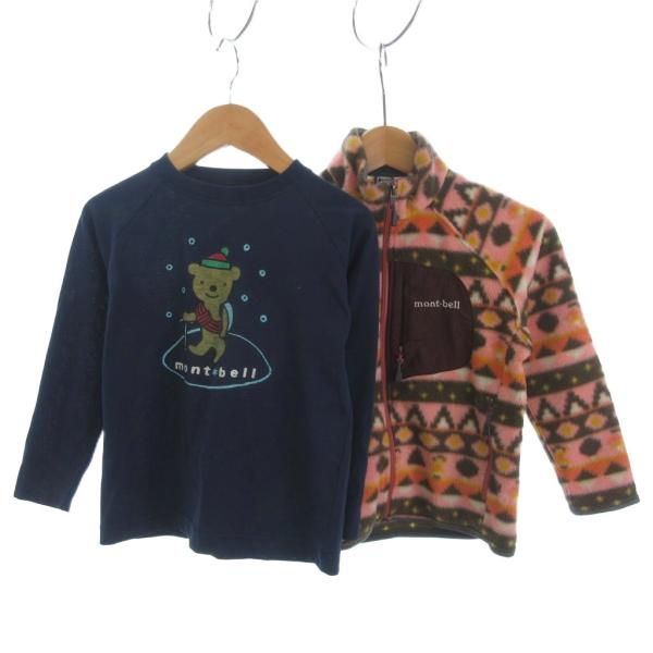 モンベル Montbell 2点 セット まとめ フリースジャケット 長袖 Tシャツ プリント 110 ピンク 紺 ネイビー キッズ【ブランド】モンベル Montbell【表記サイズ】キッズ110（おまとめにより実寸サイズなし）【実寸サイズ...