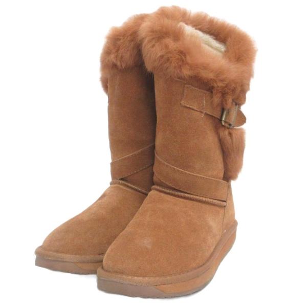 クーラブラ KOOLA BURRA ムートンブーツ ショートブーツ ムートン スエード ベルト ファー 茶 ブラウン 36 レディース【表記サイズ】36（22.0cm）【実寸サイズ】筒周り：37cm　筒高：25cm　ヒールの高さ：1.5cm...