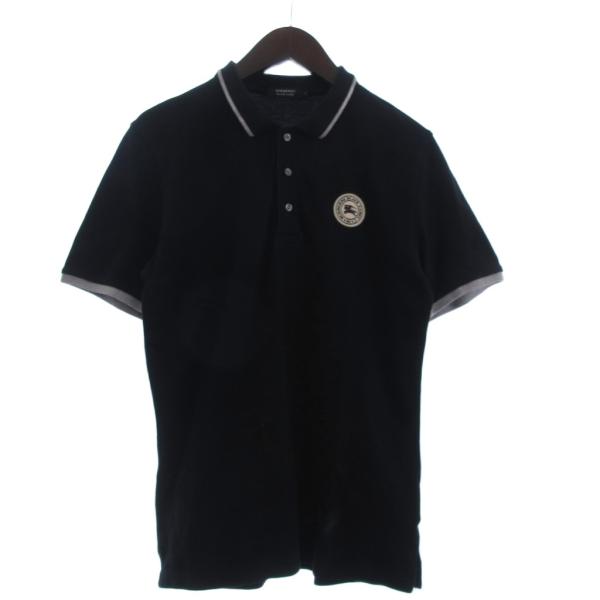 バーバリーブラックレーベル ポロシャツ カットソー 半袖 鹿の子 ロゴ ワッペン コットン D1P40-329-09 黒 ブラック 2【ブランド】バーバリーブラックレーベル BURBERRY BLACK LABEL【表記サイズ】2【実寸サイ...