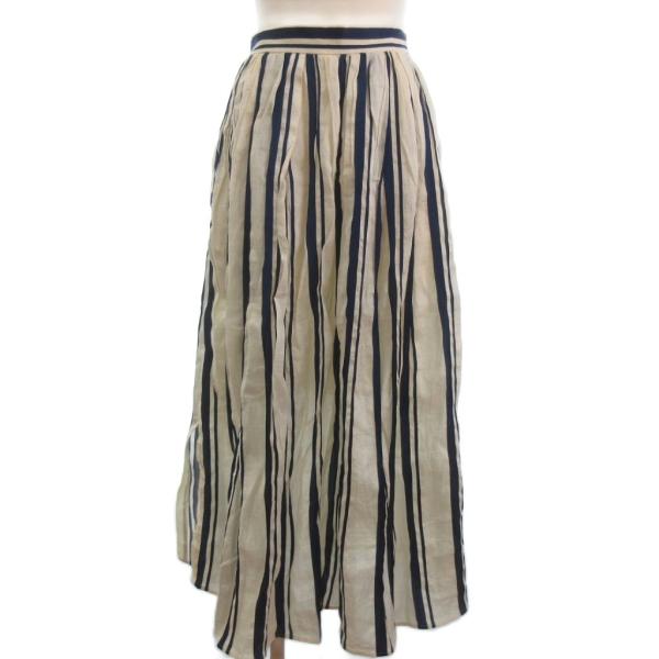 ビーティングハート BEATING HEART リネンスカート ロング丈 フレア ストライプ 紺 アイボリー ネイビー 1 レディース【ブランド】ビーティングハート BEATING HEART【表記サイズ】1【実寸サイズ】ウエスト：68cm...