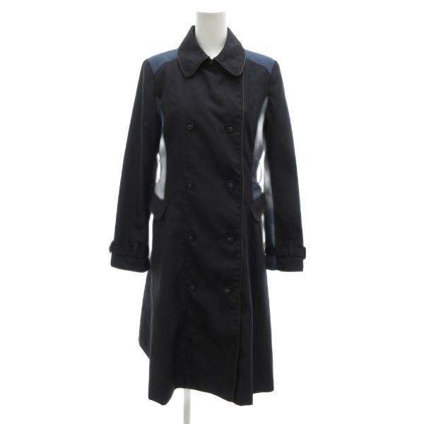 ダミー DAMMY 美品 トレンチコート F 袖ベルト ミドル ハーフ丈 紺 ネイビー /AE ■GY19 レディース【表記サイズ】F【実寸サイズ】肩幅：36cm　身幅：45cm　袖丈：59cm　着丈：94cm　　【素材】表地 ポリエステル...