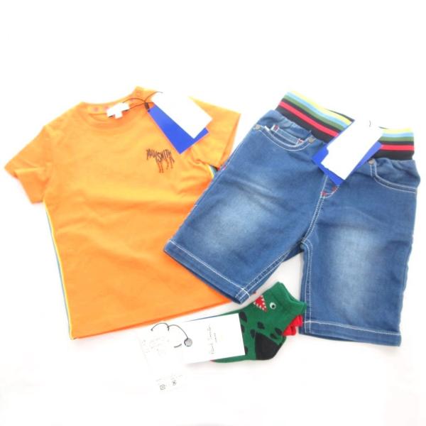 未使用品 ポールスミス PAUL SMITH タグ付き 3点セット Tシャツ 半袖 デニム ショートパンツ ハーフ 靴下 80cm SS 11-13cm 【ブランド】ポールスミス PAUL SMITH【表記サイズ】トップス80ボトムス80靴...