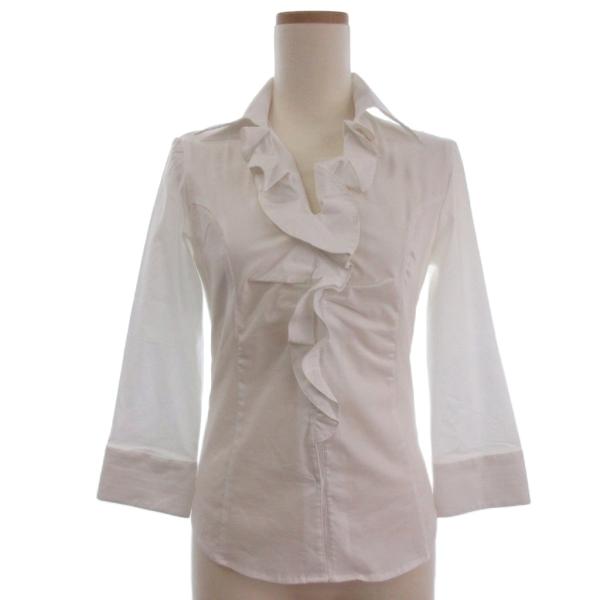 未使用品 ナラカミーチェ NARA CAMICIE タグ付き フリル ブラウス シャツ ストレッチ 七分袖 白 ホワイト 0 レディース【ブランド】ナラカミーチェ NARA CAMICIE【表記サイズ】0/S位【実寸サイズ】肩幅：36cm　...