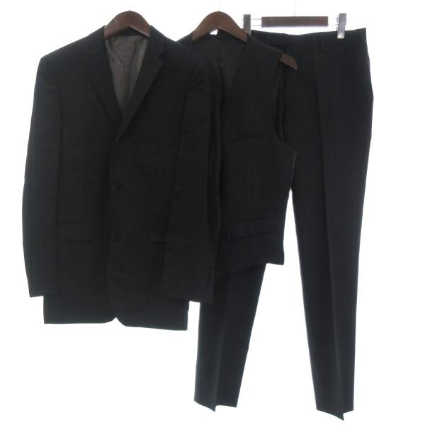 バーバリーブラックレーベル スーツ セットアップ 3ピース ジャケット パンツ スラックス ベスト ストライプ 40R 黒 ブラック【ブランド】バーバリーブラックレーベル BURBERRY BLACK LABEL【表記サイズ】40R【実寸サ...
