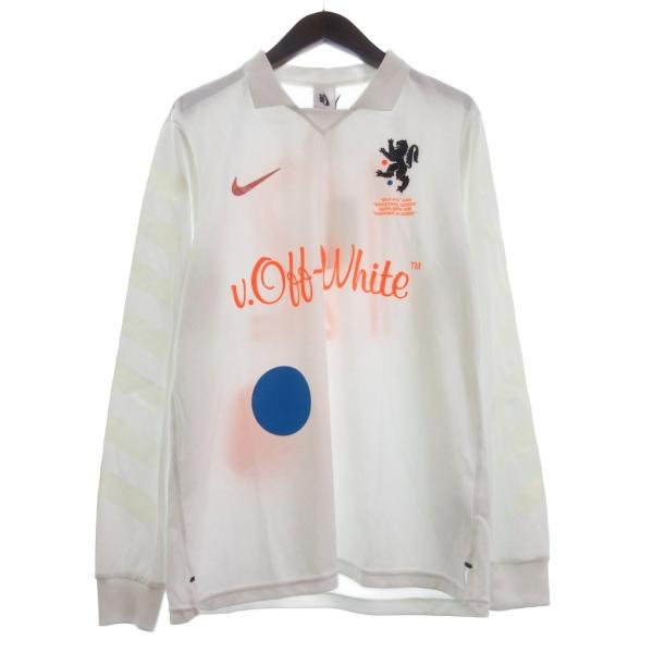 未使用品 ナイキ × Off-White タグ付き FB Jersey Home フットボールシャツ カットソー 長袖 プリント 刺繍 白 ホワイト S ■TC【ブランド】ナイキ NIKE【表記サイズ】S【実寸サイズ】肩幅：49cm　身幅：...