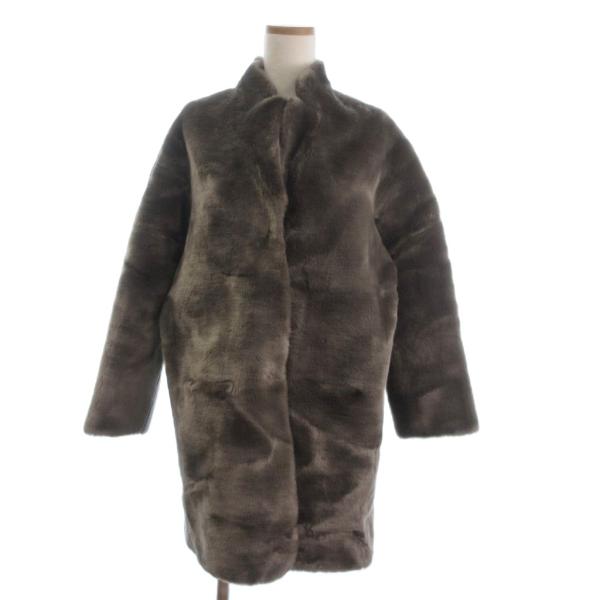 スムーク SMUK フェイクムートンコート ロング丈 茶 ブラウン F  ■TC レディース【表記サイズ】F【実寸サイズ】肩幅：40cm　身幅：52cm　袖丈：56cm　着丈：80cm　　【素材】表地 アクリル ポリエステル　裏地じポリエス...