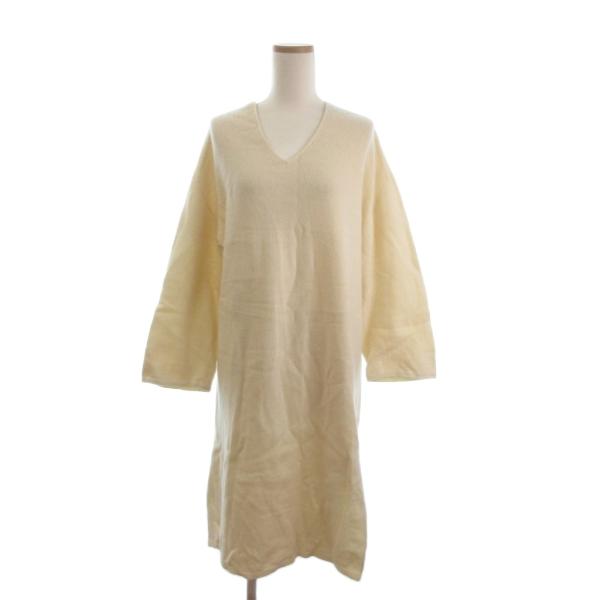 アギュー ARGUE ニットワンピース ロング丈 無地 カシミヤ混 アイボリー F レディース【表記サイズ】FREE【実寸サイズ】肩幅：55.5cm　身幅：54.5cm　袖丈：43.5cm　総丈：100cm　　【素材】ウール90％・カシミヤ...