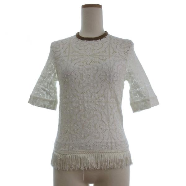 ラウラ Laula カットソー ブラウス 半袖 総レース フリンジ FREE 白 ホワイト ■TC レディース【ブランド】ラウラ Laula【表記サイズ】FREE【実寸サイズ】肩幅：38cm　身幅：37cm　着丈：53cm　袖丈：25cm　...