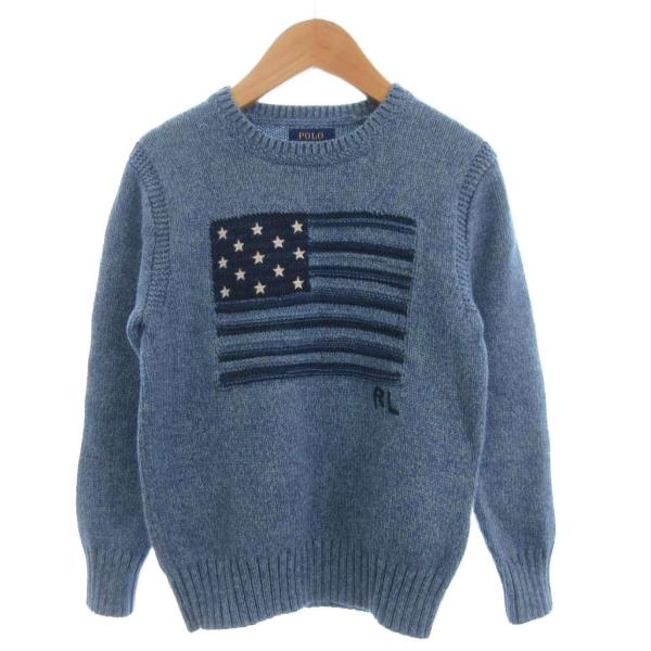 未使用品 ポロ ラルフローレン POLO RALPH LAUREN タグ付き ニット セーター 長袖 コットン 国旗 青 ブルー 130cm キッズ【ブランド】ポロ ラルフローレン POLO RALPH LAUREN【表記サイズ】130cm...
