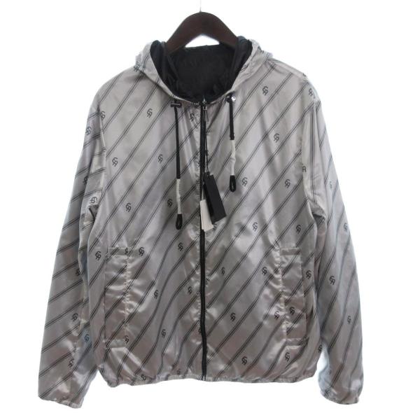 未使用品 エンポリオアルマーニ タグ付 リバーシブルジャケット ブルゾン フルジップ ナイロン 総柄 黒 シルバーカラー 48【ブランド】エンポリオアルマーニ EMPORIO ARMANI【表記サイズ】48【実寸サイズ】肩幅：48cm　身幅...