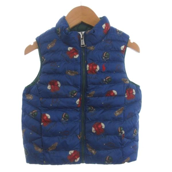 未使用品 ポロ ラルフローレン タグ付き 中綿ベスト リバーシブル フルジップ 前開き 総柄 紺 緑 グリーン ネイビー 3 100cm【ブランド】ポロ ラルフローレン POLO RALPH LAUREN【表記サイズ】3 100cm【実寸サ...