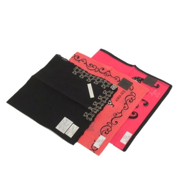 未使用品 アナスイ ANNA SUI ANTEPRIMA 3点 セット ハンカチ ピンク 黒 ブラック ■OOM レディース【ブランド】アナスイ ANNA SUI【表記サイズ】-【実寸サイズ】ピンク系2点 45.5×44cm　黒 40×39...
