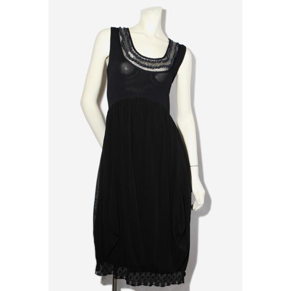 DIDIER PARAKIAN ディディエパラキアン ノースリーブ ニット 裾レースワンピース イタリア製 4 BLACK ブラック /◆☆ レディース【表記サイズ】レディース：4【実寸サイズ】肩幅：31cm　身幅：36cm　袖丈：-cm　...