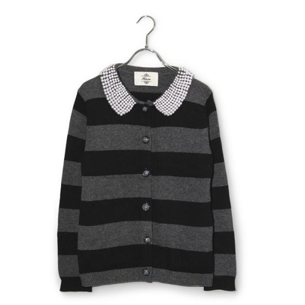 Kaon カオン パール衿ボーダーカーディガン F BLACK GRAY ブラック グレー KA11-FKTPCD1 /◆☆ レディース【ブランド】カオン Kaon【表記サイズ】レディース：FREE【実寸サイズ】肩幅：36cm　身幅：45....
