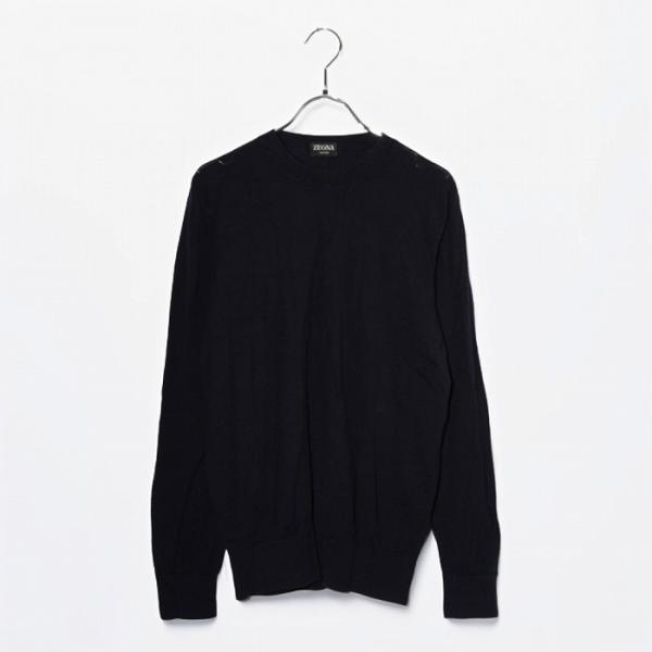 ゼニア Zegna Zegna ゼニア ウール ハイゲージ クルーネック長袖ニットセーター 48R NAVY ネイビー D4M90 U10 /◆ メンズ【ブランド】ゼニア Zegna【表記サイズ】メンズ：48 R【実寸サイズ】肩幅：35cm...