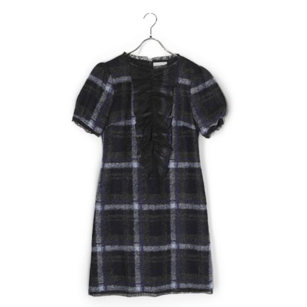 ROBERTA SCARPA ロベルタスカルパ チェック パフスリーブ フリル ウール ワンピース イタリア製 42 GRAY グレー /◆☆ レディース【表記サイズ】レディース：42(I)38(F)【実寸サイズ】肩幅：36.5cm　身幅：...