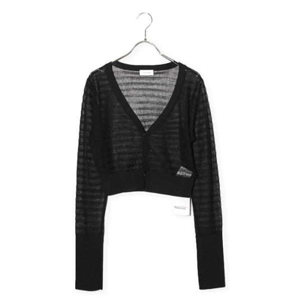 未使用品 Chika Kisada チカ キサダ ボーダー シアー ニット カーディガン 2 black ブラック CK-23055 /◆☆ レディース【表記サイズ】レディース：2【実寸サイズ】肩幅：39cm　身幅：47.5cm　着丈：41...