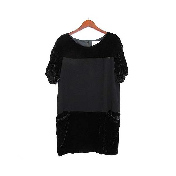 ドリッテ Dritte Boutique ベロア 切替 ジョーゼット ワンピース 半袖 ブラック 黒 F ナノユニバース レディース【表記サイズ】F【実寸サイズ】肩幅：51cm　身幅：49cm　袖丈：18cm　総丈：77cm　　【素材】表地...