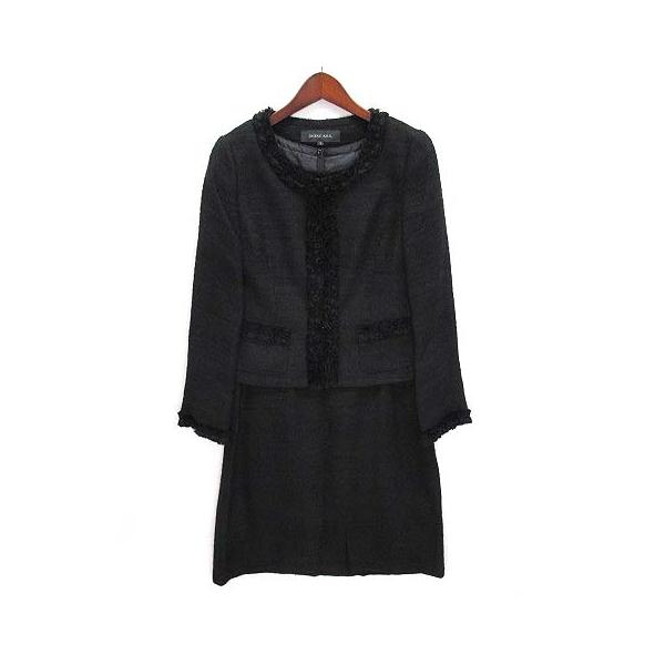 OISEAU AZUL ツイード フリル ワンピース スーツ フォーマル ブラック 黒 7 レディース【表記サイズ】7【実寸サイズ】肩幅：33cm　身幅：40cm　袖丈：10cm　総丈：88cm　ジャケット　肩幅 35cm　身幅 44cm　...