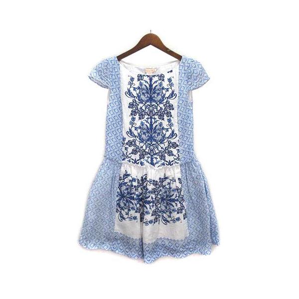 コレット Collette 総柄 フラワー レースプリント リネン ワンピース 膝丈 フレンチスリーブ ホワイト 白 XS レディース【表記サイズ】XS【実寸サイズ】肩幅：35cm　身幅：40cm　袖丈：11cm　総丈：78cm　　【素材】...