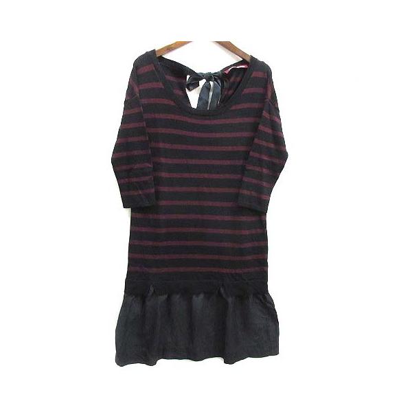 コントワーデコトニエ COMPTOIR DES COTONNIERS シルク 切替 ボーダー ニット チュニック 七分袖 ブラック ボルドー S レディース【ブランド】コントワーデコトニエ COMPTOIR DES COTONNIERS【表...