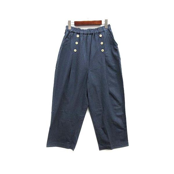 ホームワーキング homeworking リネン コットン マリン パンツ ワイド テーパード ウエストゴム ブルーグレー M-L レディース【表記サイズ】M-L【実寸サイズ】ウエスト：68-84cm　もも幅：30cm　裾幅：22.5cm　...