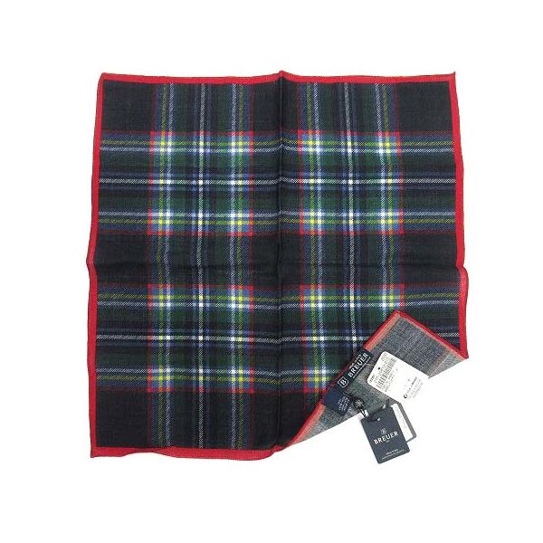 ブリュアー BREUER タータンチェック ウール スカーフ ポケットチーフ 紺 ネイビー 38cm イタリア製 【ブランド】ブリュアー BREUER【実寸サイズ】タテ約38cm×ヨコ約38cm　【素材】ウール100％【色】ネイビー×レッド...