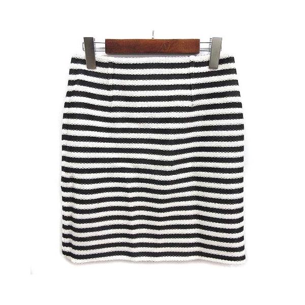 マウロガスペリ MAURO GASPERI ボーダー タイト スカート 膝丈 ホワイト ブラック 白 黒 I42 イタリア製 レディース【表記サイズ】I42/E40/F38【実寸サイズ】ウエスト：68cm　ヒップ：90cm　スカート丈：47...